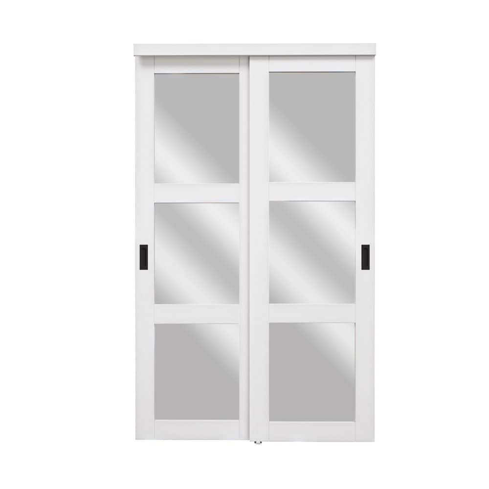 EH PUERTA 48 in. x 80 in. Solid Core 3-Lite Mirror White Primed MDF ...