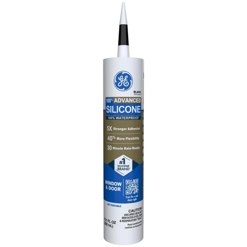 GE Advanced Silicone 2 10.1 oz. Window and Door Black Silicone Caulk ...