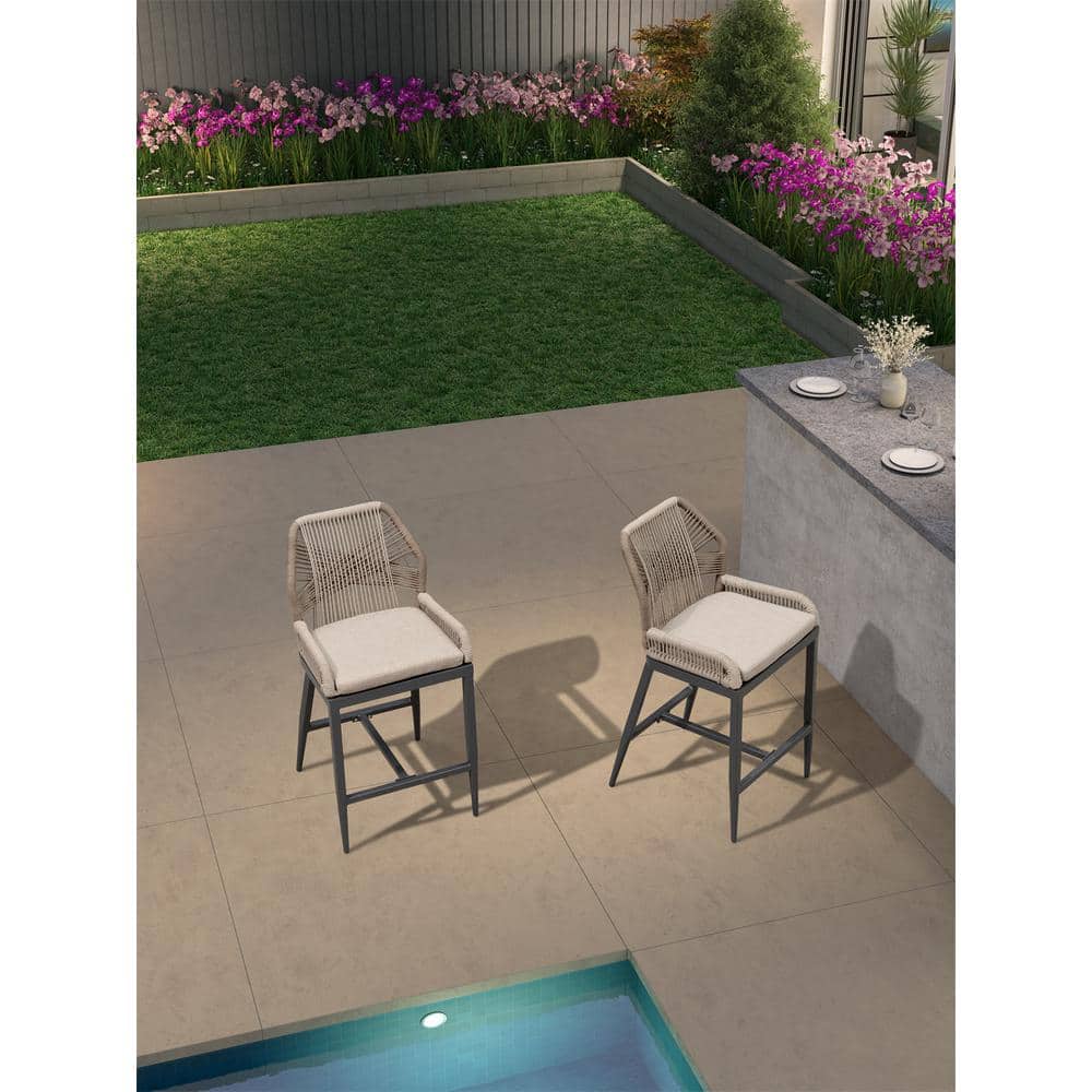 PURPLE LEAF Modern Aluminum Twill Wicker Woven Counter Height Outdoor ...