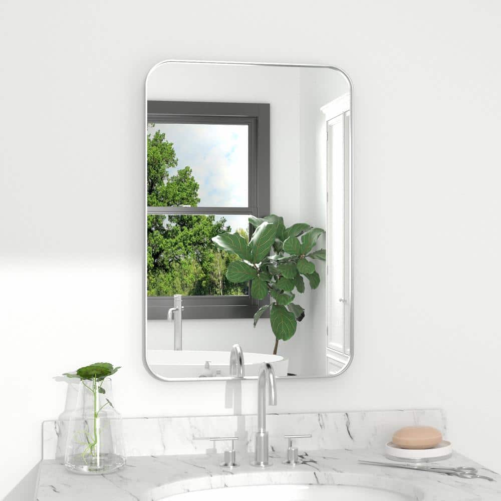 PRIMEPLUS 22 in. W x 30 in. H Medium Modern Rectangle Stainless Steel Wall Mirror Bathroom ...