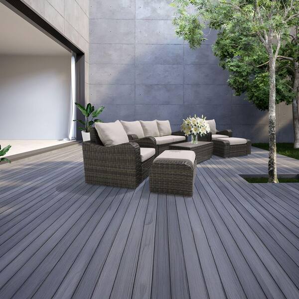 DEKO LIVING 6 Piece Brown Outdoor Wicker Sofa and Sofa Chair Set with ...