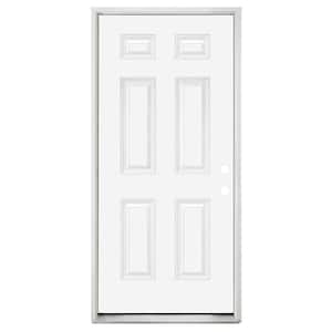 Builders Choice 32 in. x 80 in. 6 Panel Left-Hand/Inswing White Primed ...