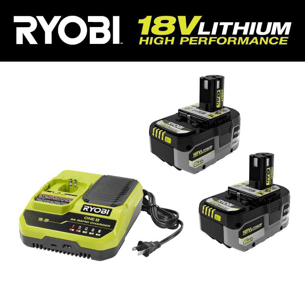 RYOBI ONE+ 18V 8A Rapid Charger with 6.0 Ah HIGH PERFORMANCE Battery (2 ...