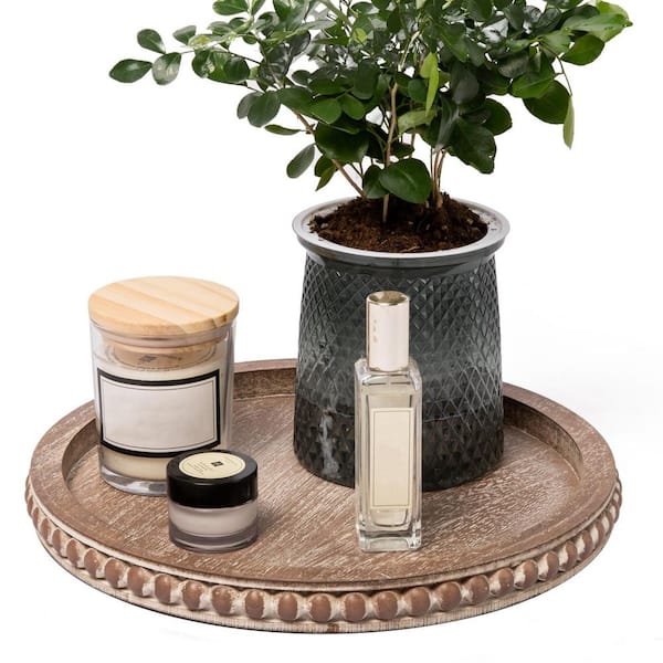 12 in. Gray Round Wood Decorative Tray (Set of 1) HPNCY71V - The Home Depot