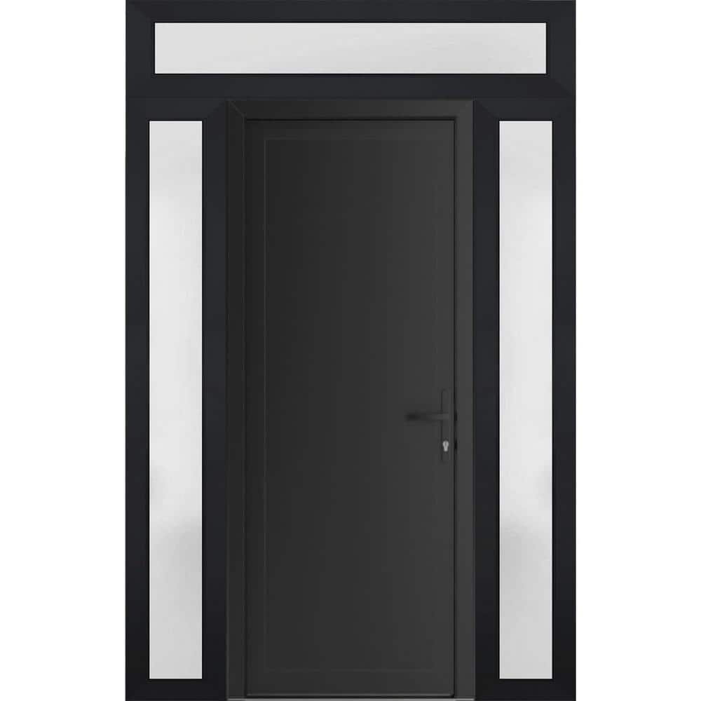 VDOMDOORS 60 in. x 94 in. Left-hand/Inswing Frosted Glass Matte Black ...