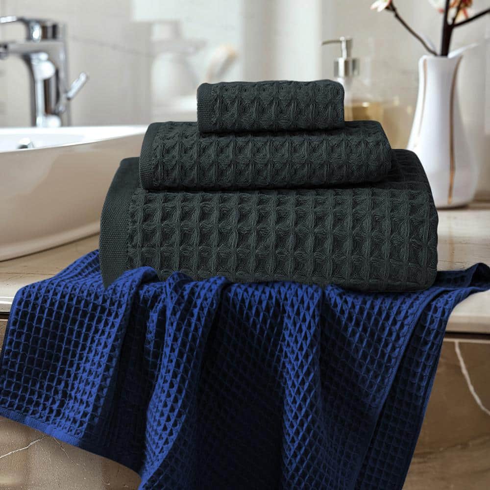 JML 3 Piece Stone Cotton Bath Towel Set Waffle Absorbent Quick Dry Bath ...