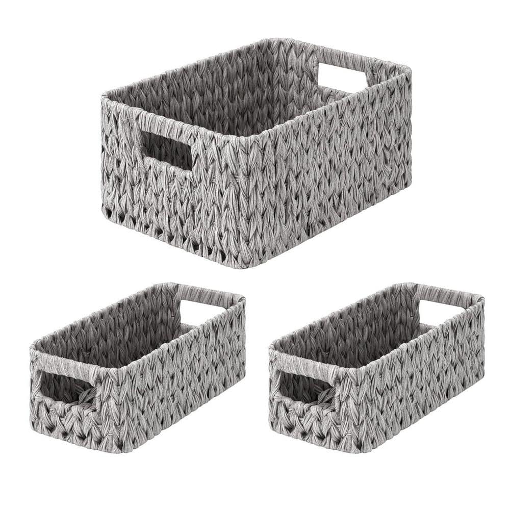 Gray 14.5 in. x 6.8 in. Polypropylene Decorative Basket Set of 3 with ...