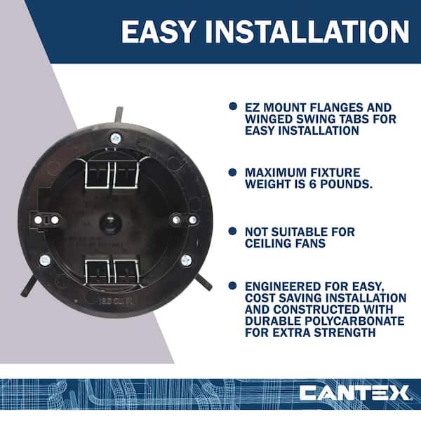 Cantex Old Work 18 cu. in. Round Electrical Ceiling Box with EZ Mount ...