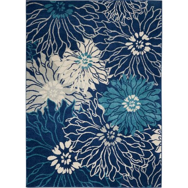 Nourison Passion Navy/Ivory 5 ft. x 7 ft. Floral Contemporary Area Rug ...