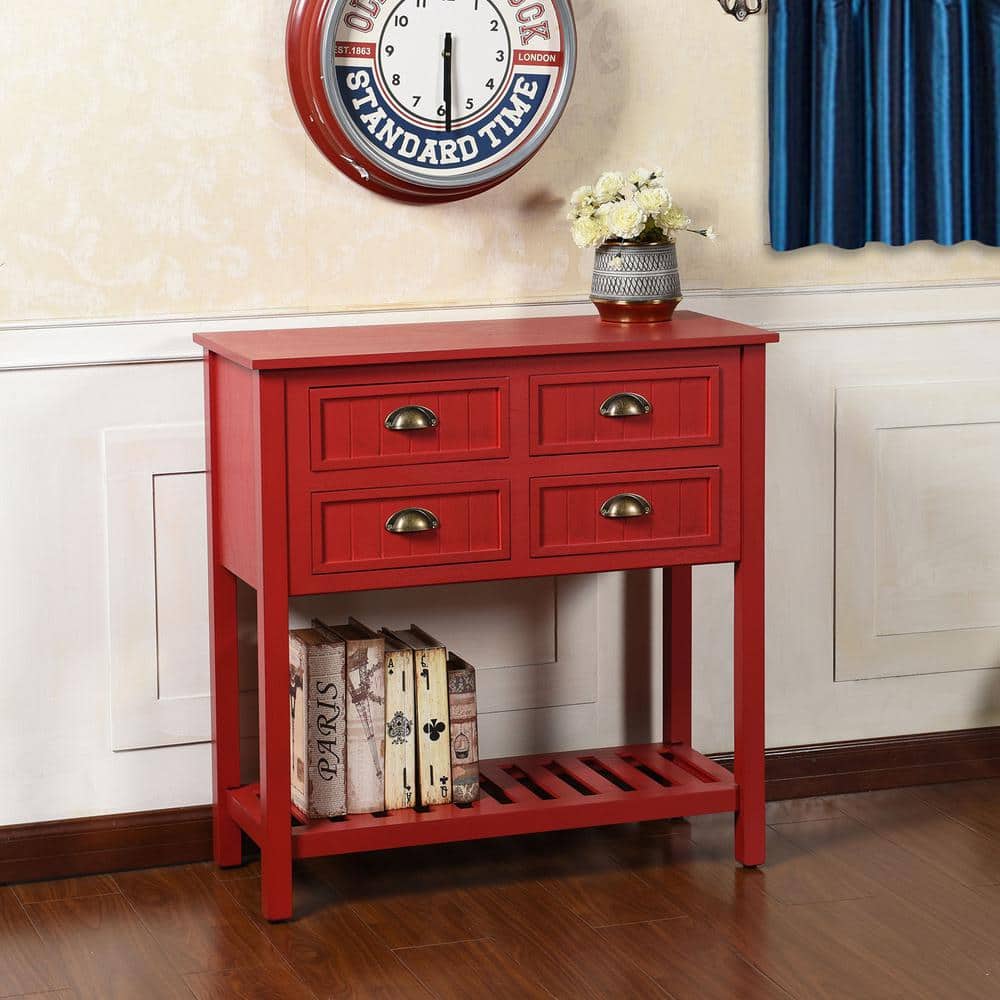 StyleCraft Tipton 32 in. Antique Red Rectangle MDF Console Table ...