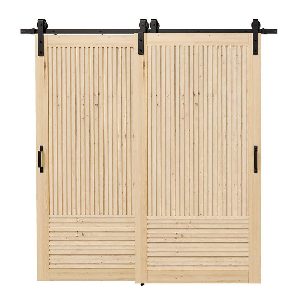 TENONER 76 in. x 84in. Natural Pine Fluted Vertical and Horizontal Slat ...