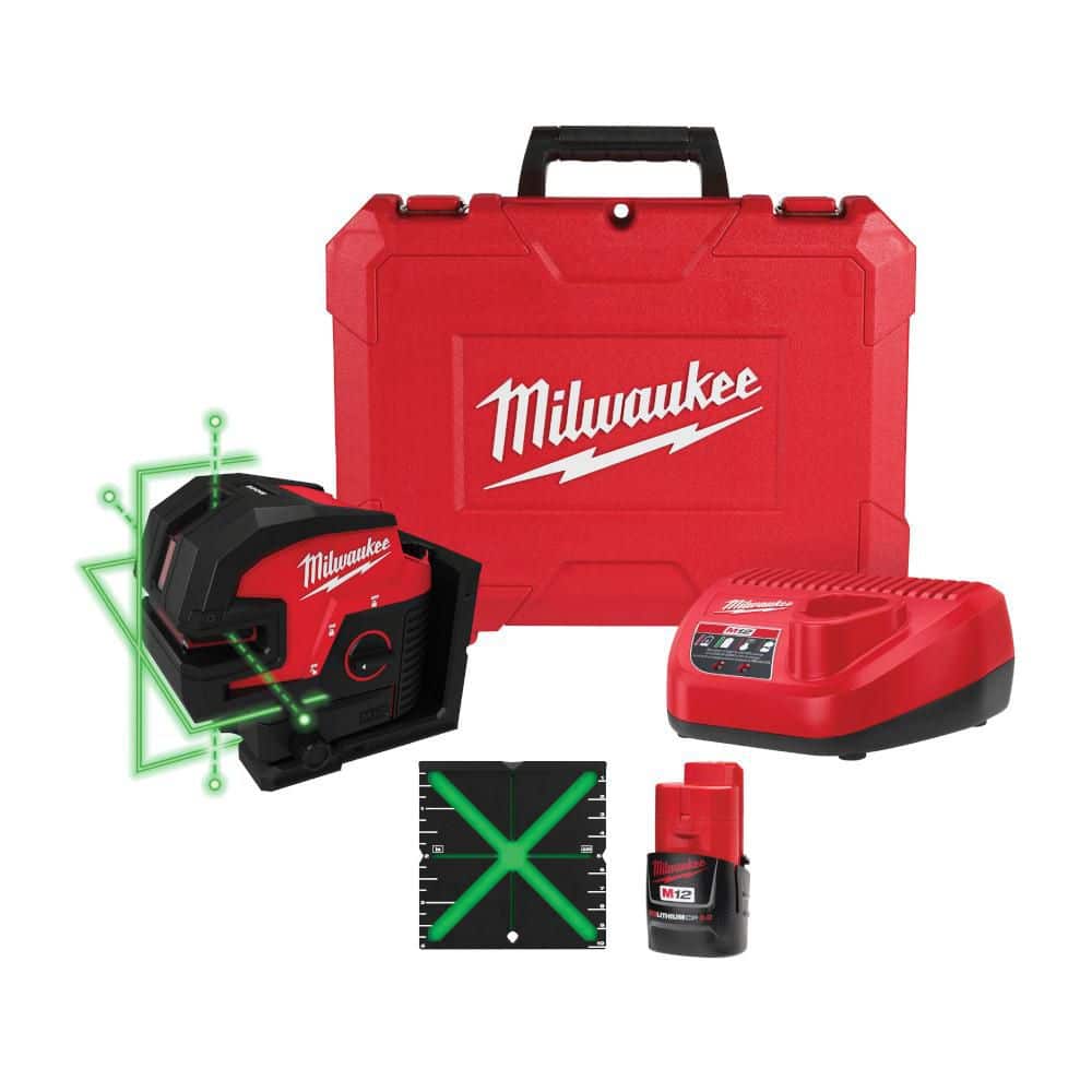 Milwaukee M12 12-Volt Lithium-Ion Cordless Green Cross Line and 4 ...