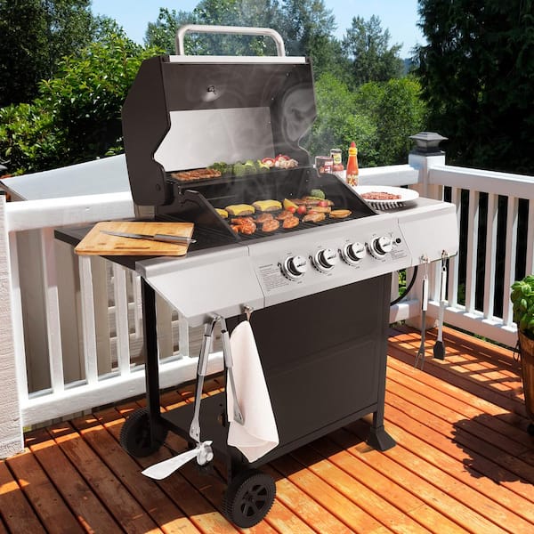 Royal Gourmet 4 Burner Gas Grill with Stainless Steel Upper Lid Propane Gas Black