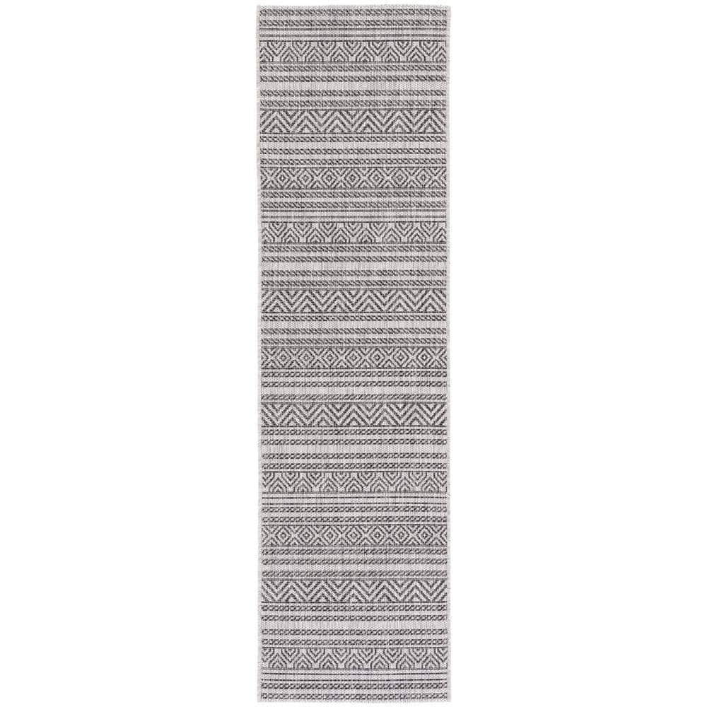 SAFAVIEH Courtyard Black/Gray 2 ft. x 12 ft. Runner Multi-Striped Indoor/Outdoor Area Rug CY8866 ...