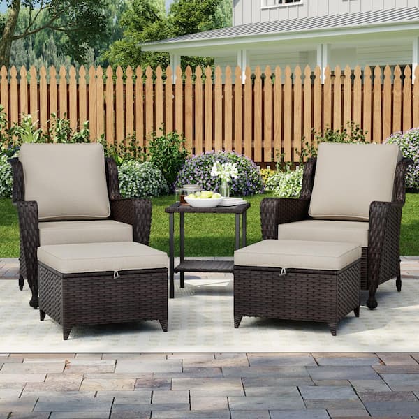 Esunny 5-Piece Wicker Outdoor Chairs Patio Conversation Set Chat Set ...