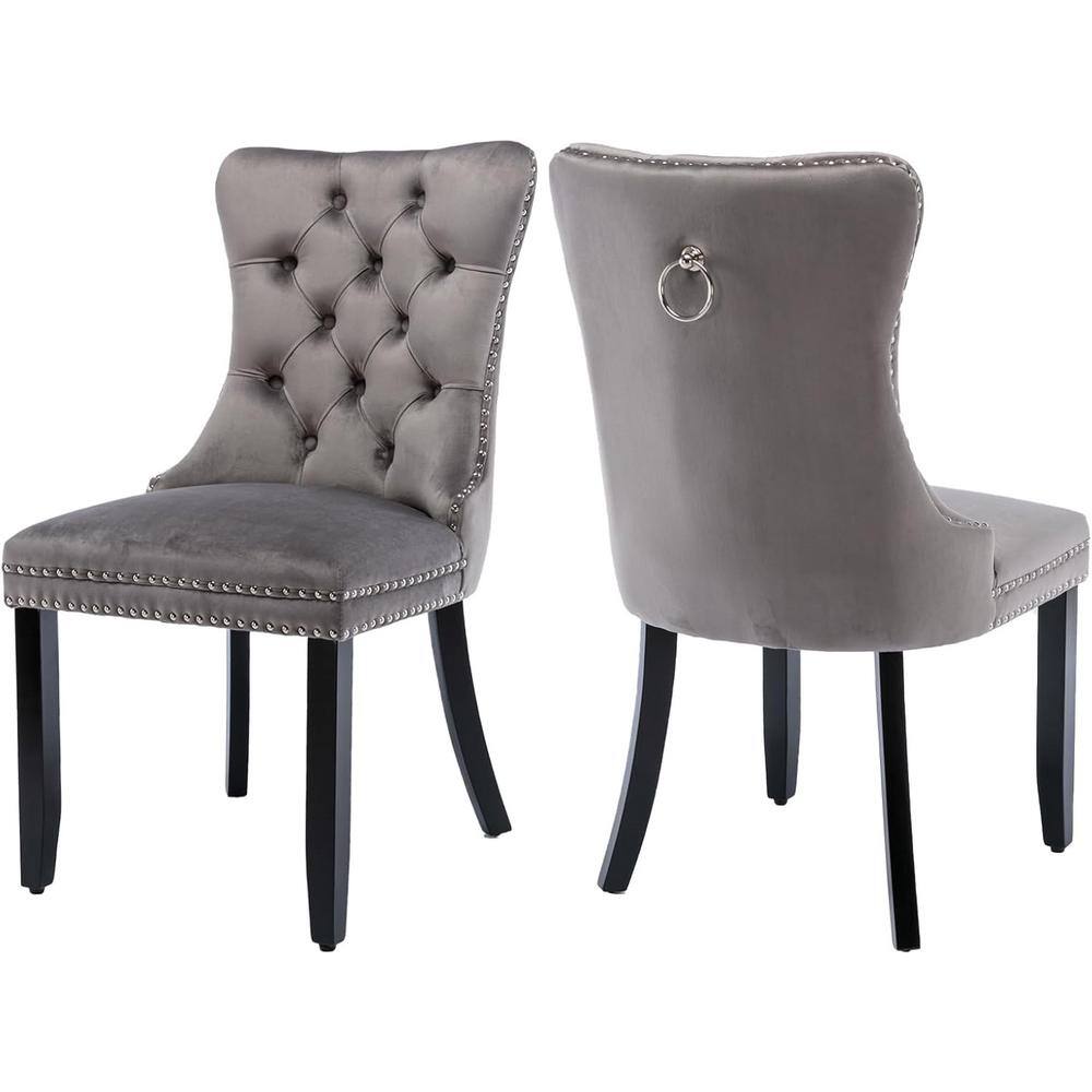 WONDER COMFORT Luxury Gray Velvet Dining Chairs Set of 2, Tufted ...