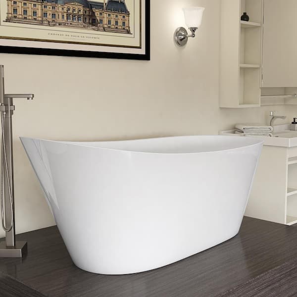 Getpro 59 in. x 29.1 in. Acrylic Flat Bottom Free Standing Bathtub Oval ...