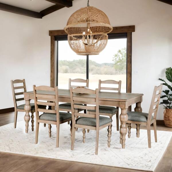 Furniture of America Carrin 7-Piece Rectangle Light Washed White Wood ...