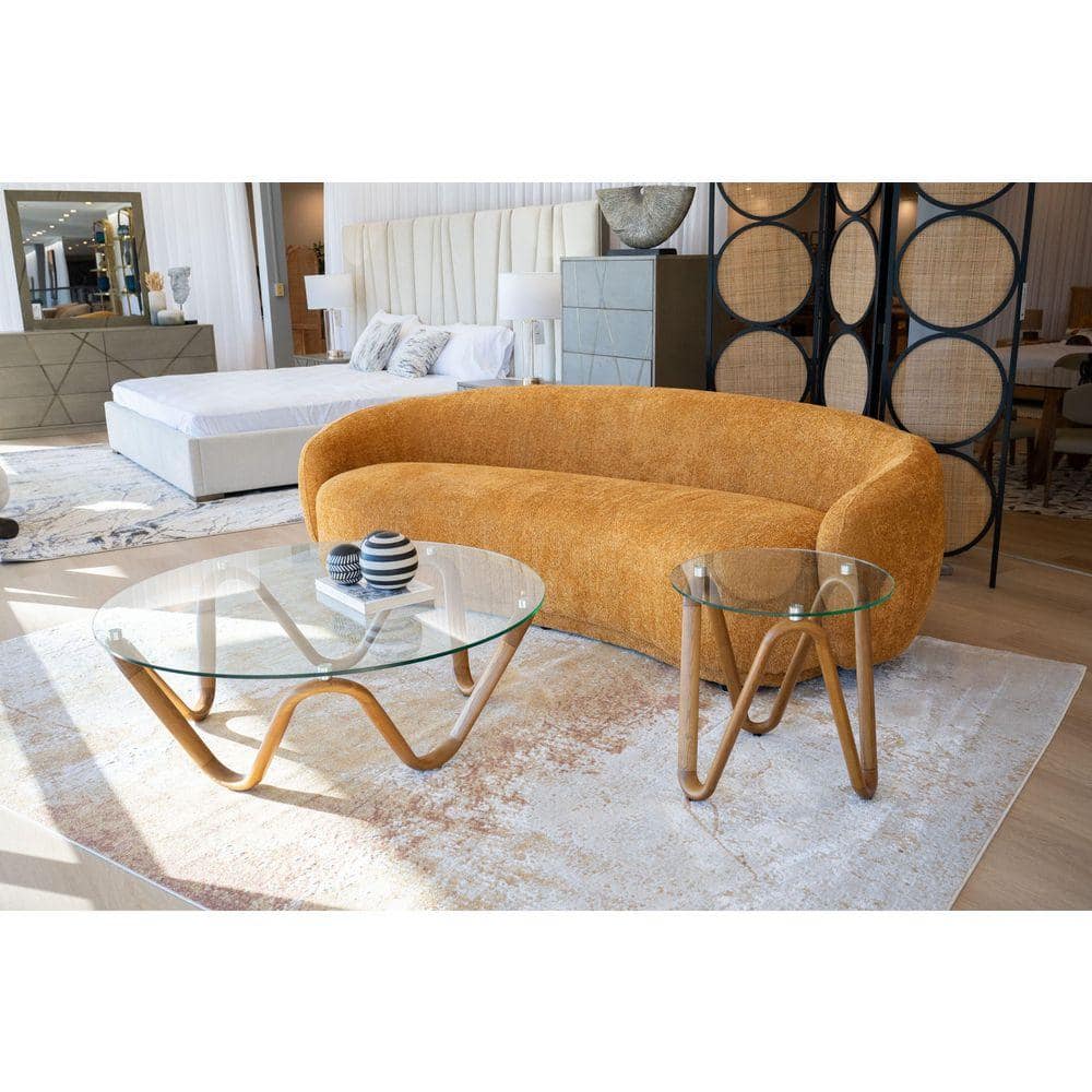 MR MODREST Modrest Lassen Modern 45 in. Walnut Round Glass Coffee Table ...