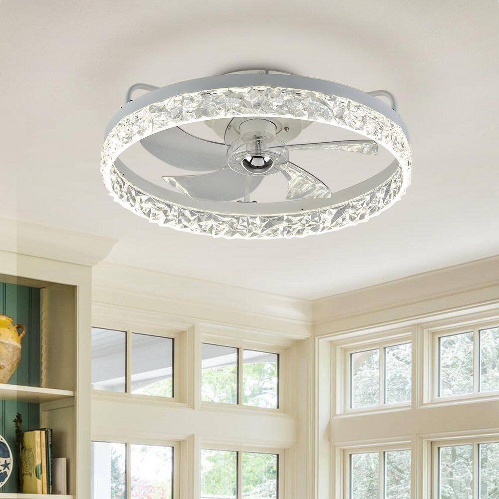 WDETR 20 in. Indoor Modern Gray Crystal Flush Mount Ceiling Fan and ...