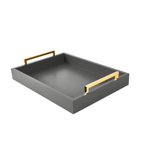 16 in. x 12 in. Gray Decorative Tray Serving Trays with Handles for ...