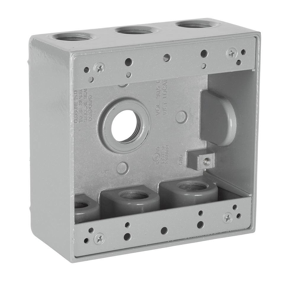 Halex 3/4 in. Aluminum Gray 2-Gang 7-Hole Weatherproof Outlet Box ...