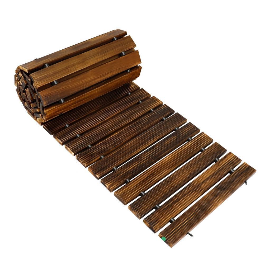 Angel Sar 8 ft. Wooden Garden Pathway, Yellow Roll Up Deck Tile for ...