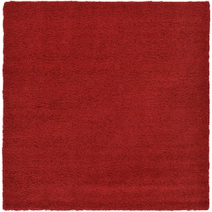 Unique Loom Solid Shag Cherry Red 9 ft. x 12 ft. Area Rug 3127961