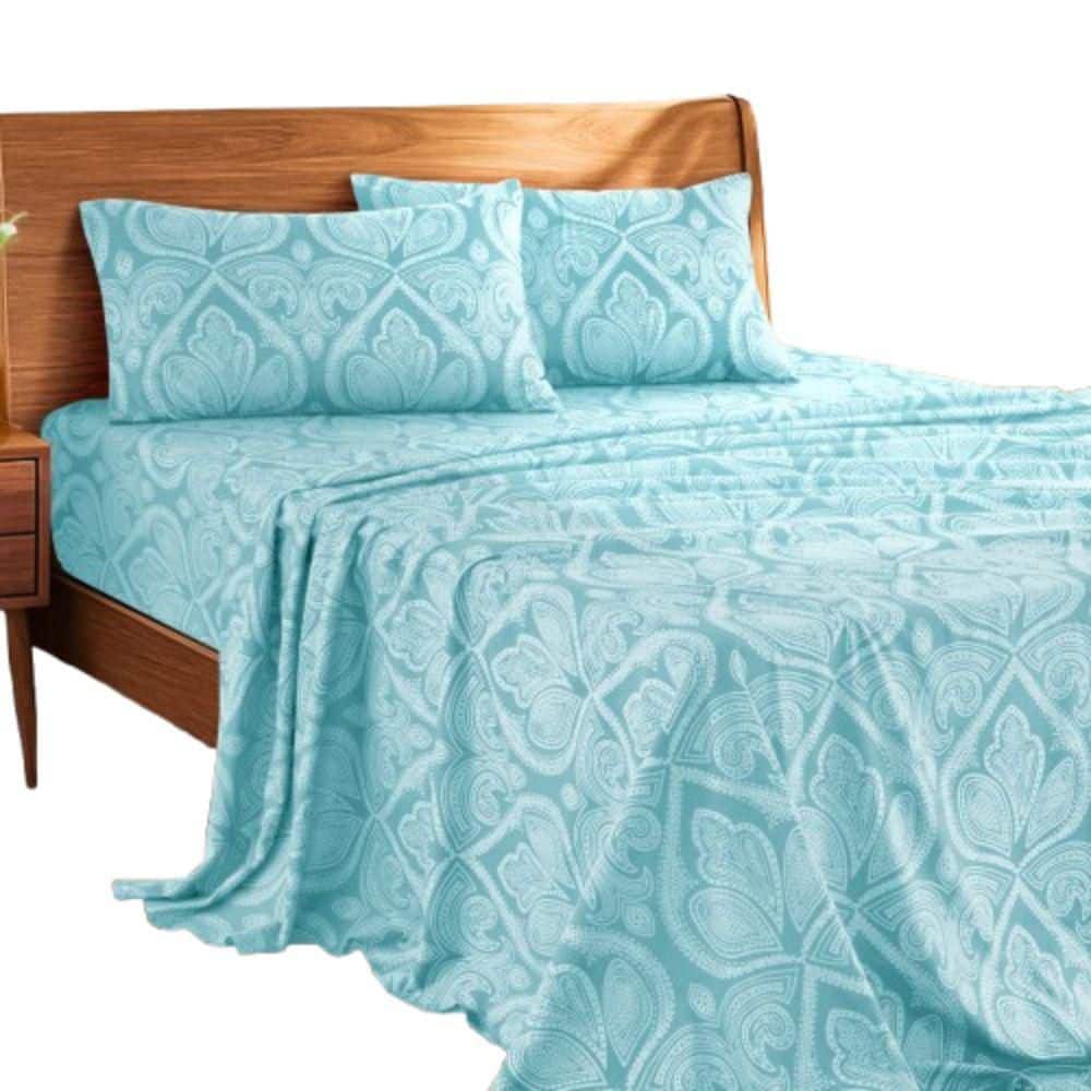 LDC LUX DECOR COLLECTION Lux Decor 4-Piece Blue Paisley Microfiber Full ...