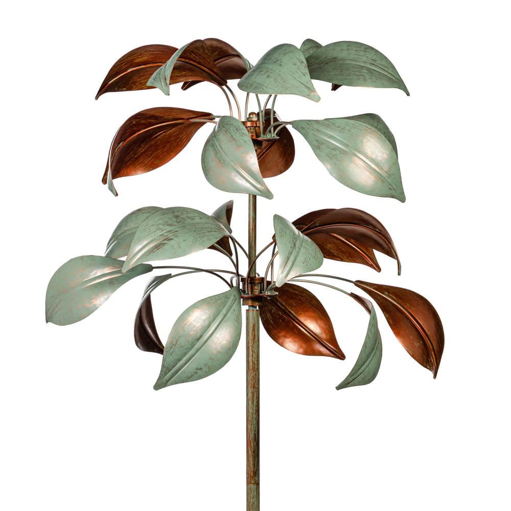 Evergreen 96 in. Verdigris and Copper Leaf Metal Wind Spinner ...