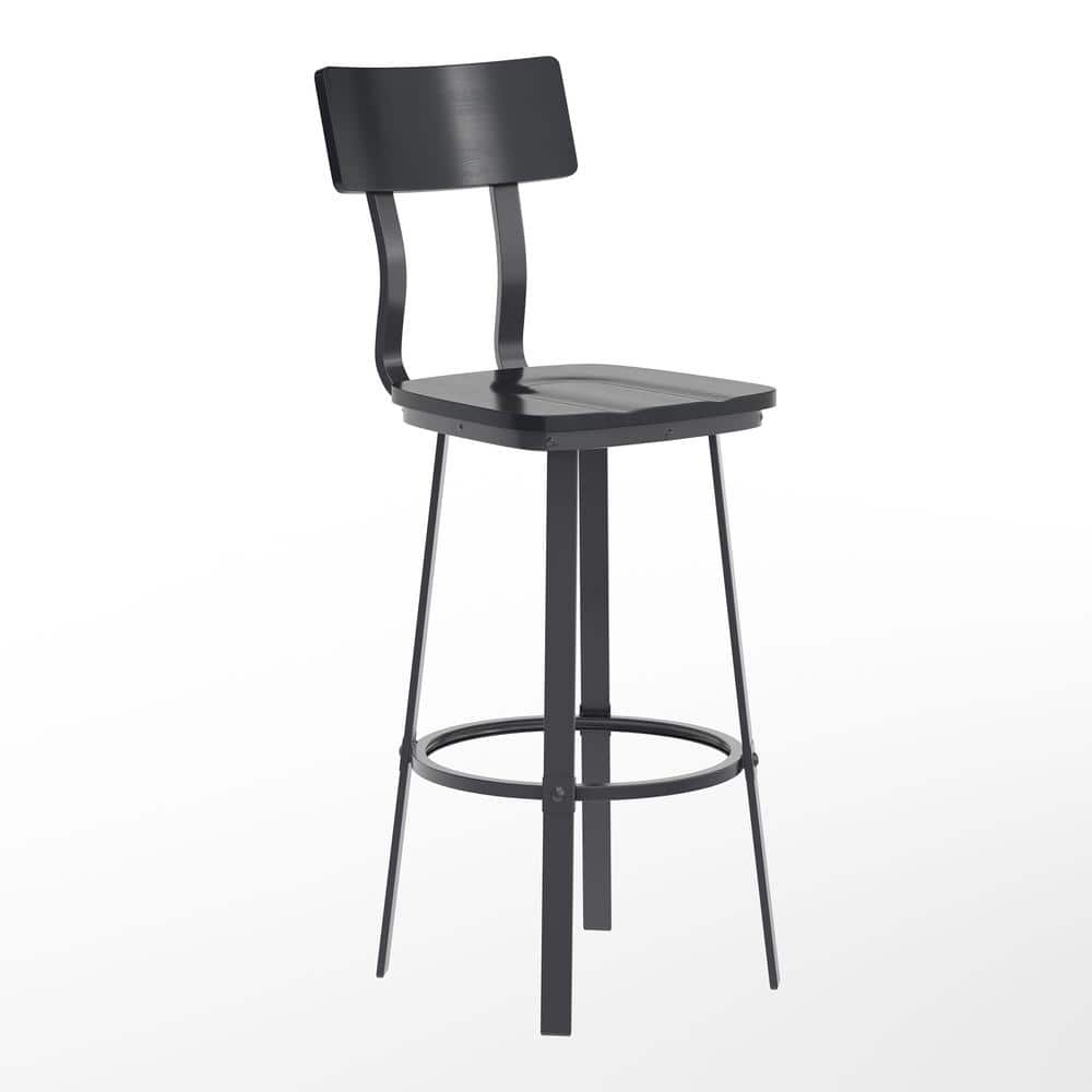 Carnegy Avenue Flint Series Commercial Grade 30 in. Metal Black Restaurant Barstool with Wood ...