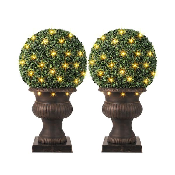 Artificial 20 in Topiary Tree Pre-Lit Boxwood with 50 LED Lights Timer ...