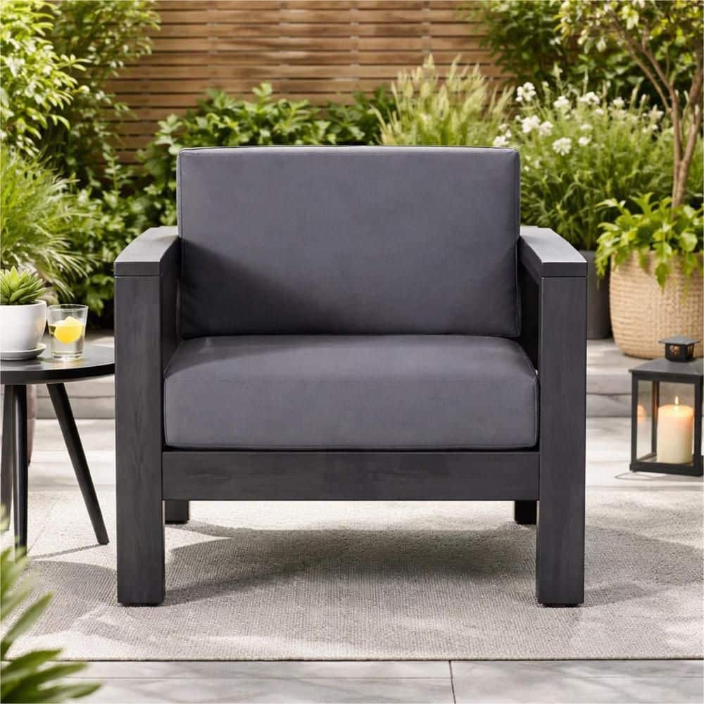 Benjara Siyal Gray Wood Outdoor Lawn Chair with Cushions (Set of 2 ...