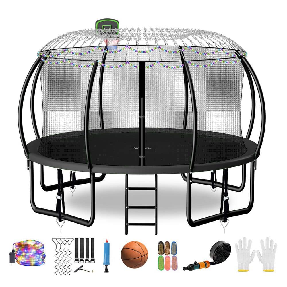 fiziti 12ft. Round Backyard Trampoline With Basketball Hoop, Safety ...