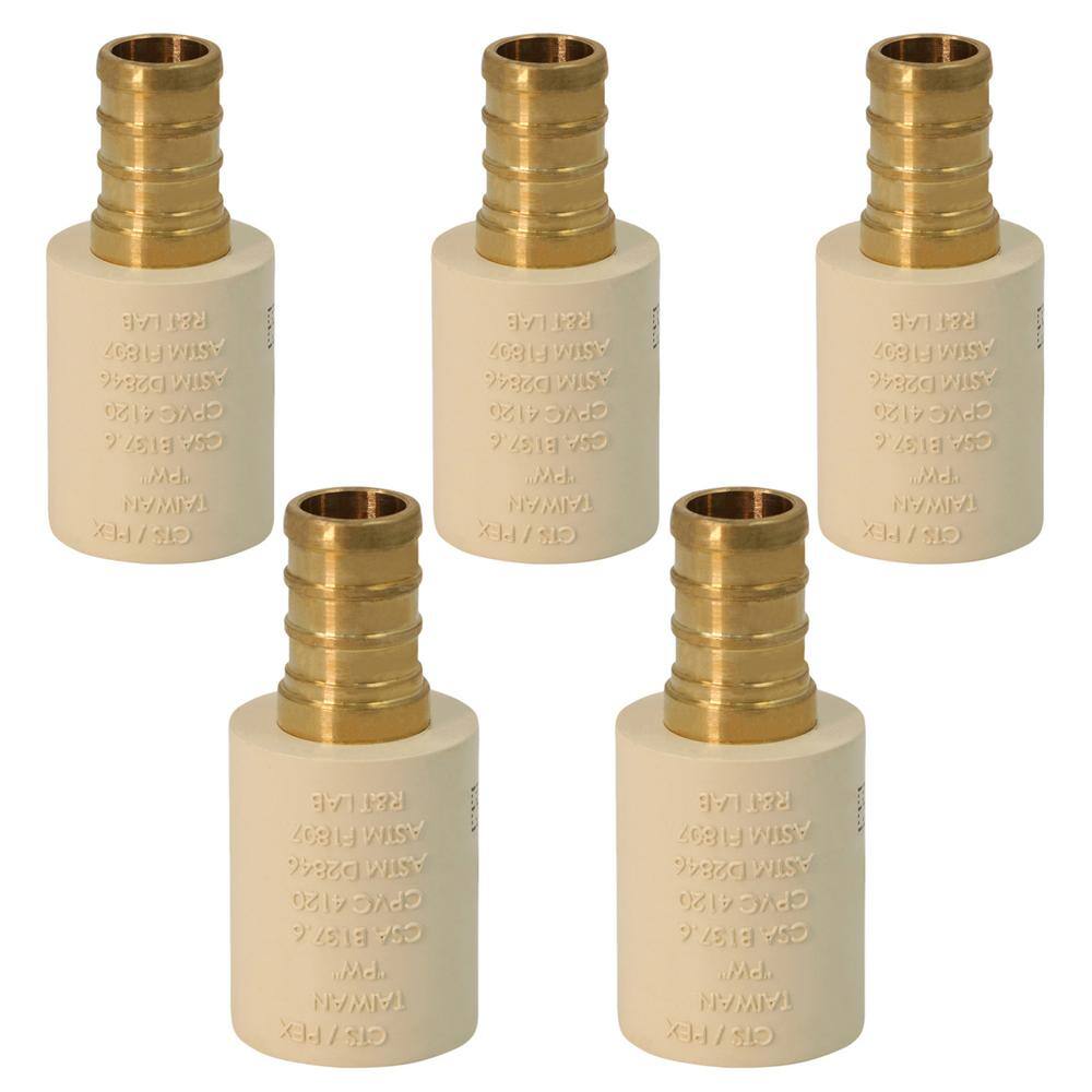 PLUMBFLEX 3/4 in. PEX Barb x 1 in. CPVC Lead Free Brass Adapter Pipe Fitting (5-Pack) 3401 ...