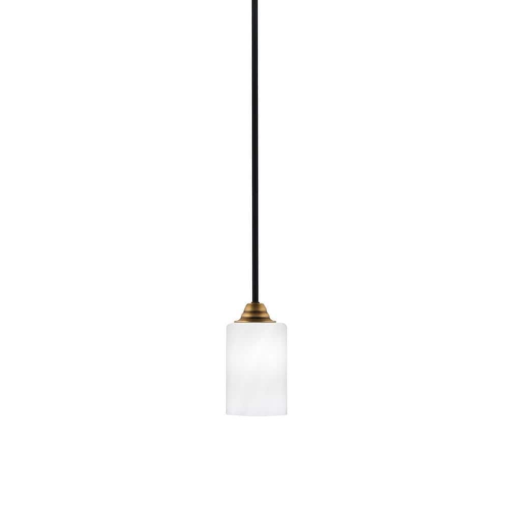 Madison 100-Watt 1-Light Matte Black and Brass Shaded Pendant Light ...