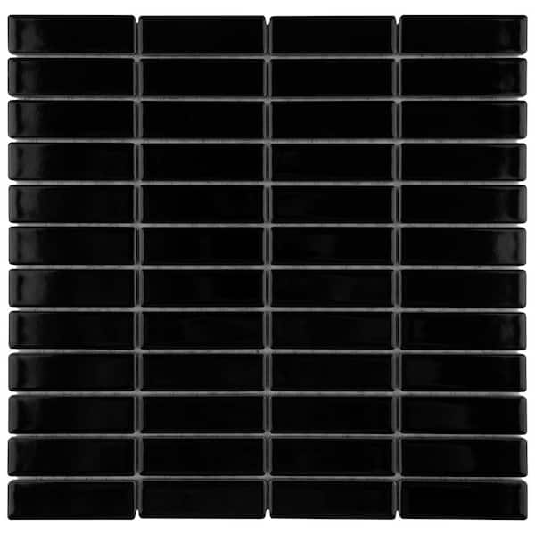 Merola Tile Metro Brick Stacked Glossy Black 6 in. x 6 in. Porcelain ...