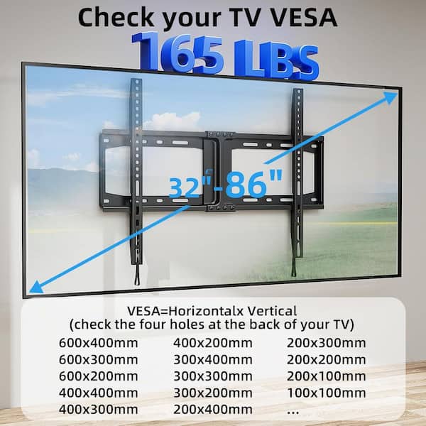Vrbgify Heavy Duty Fixed Wall Mount TV Bracket for 32-86 in. Flat Screen TVs Max VESA 600X400mm ...