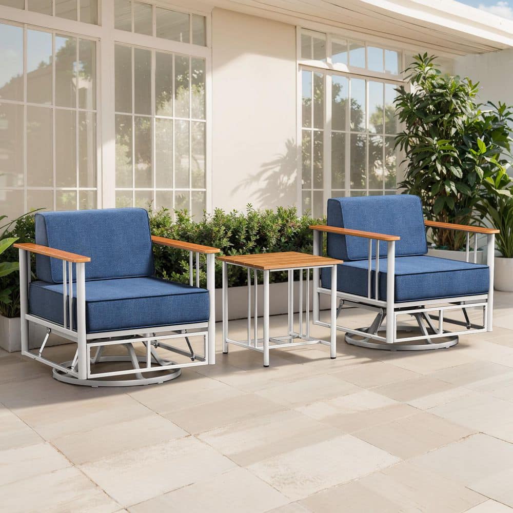 Opohoro Puffin 3-Piece White Metal Swivel Gliders Patio Conversation ...