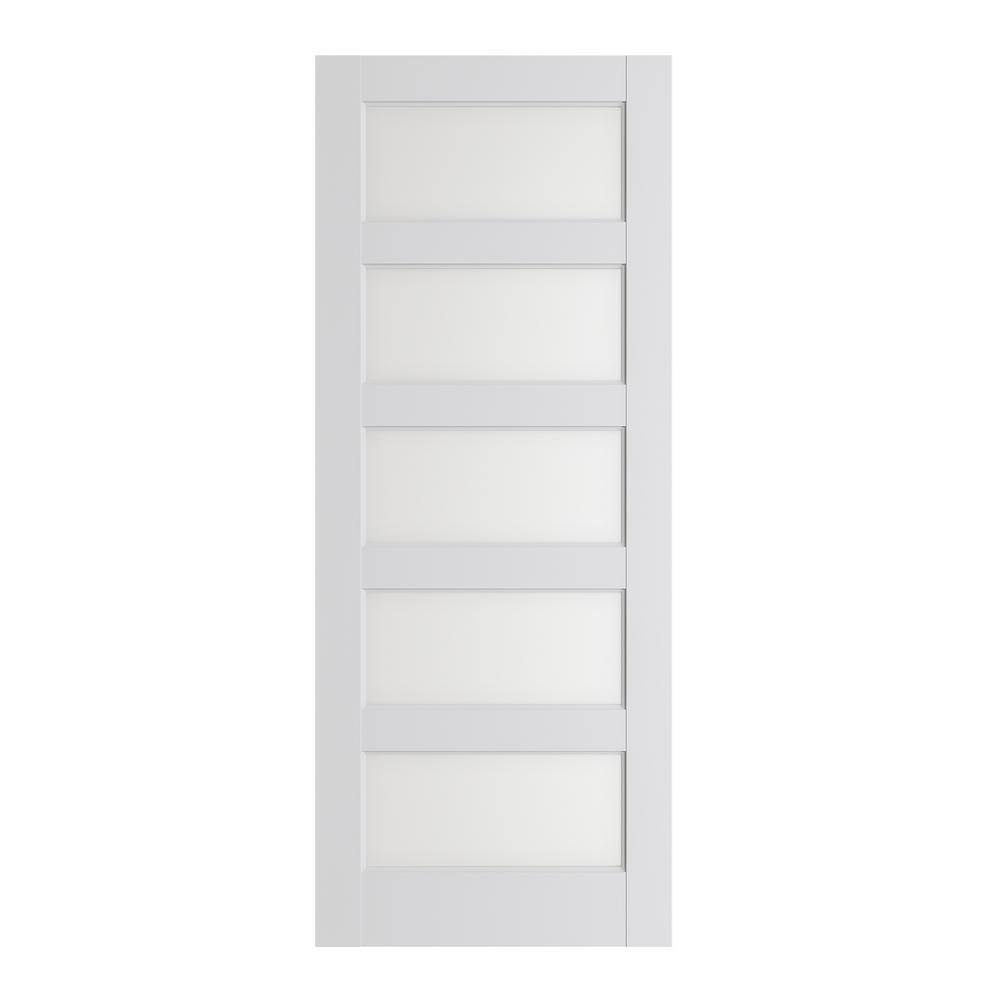 SOCBAZZAR 30 in. x 80 in. 5-Lite Solid Core Frosted Glass White Primed ...