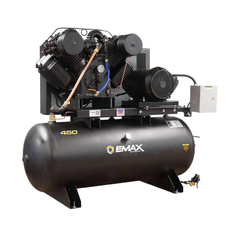 EMAX Industrial E450 Series 120 Gal. 175 psi 20 HP 82 CFM 3-Phase 460V ...