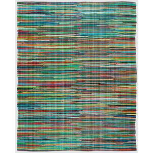 SAFAVIEH Rag Rug Green/Multi 6 ft. x 9 ft. Striped Area Rug RAR240E-6 ...
