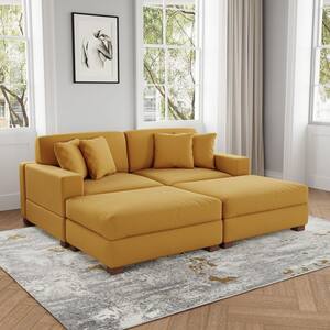 Uixe 83 in. W Modern Square Arm 4-Piece Corduroy Fabric Sectional Sofa in Hunter Green with 4 ...