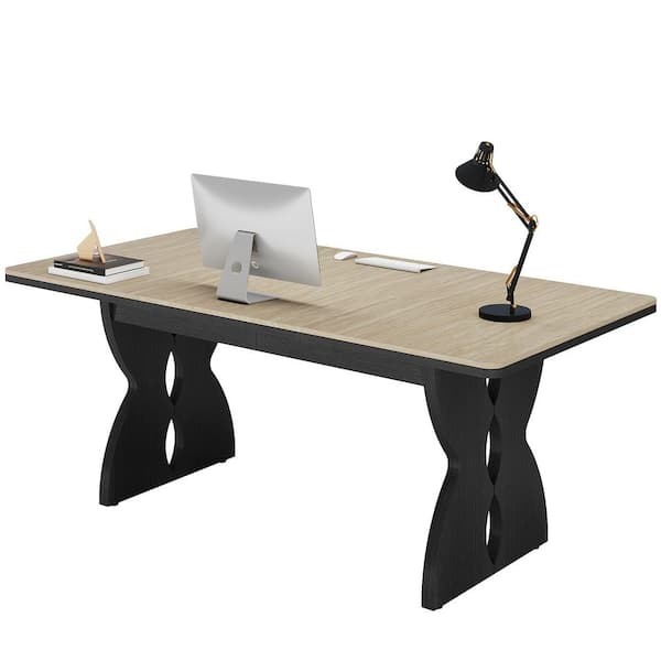 BYBLIGHT Moronia 70.87 in. Beige & Black Computer Desk Executive Desk ...