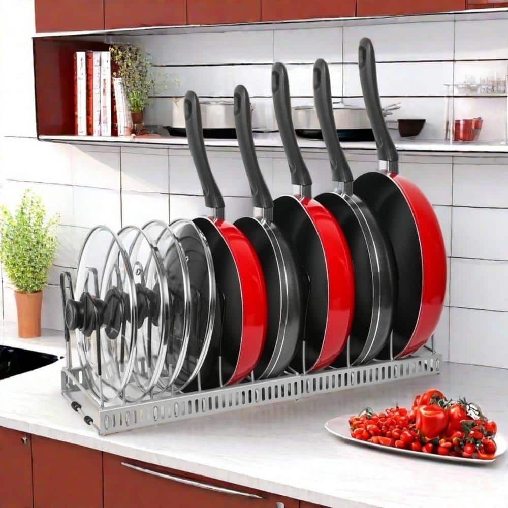 Numhew Gray Expandable Standing Pot Rack, Pan Organizer, Pot Lid Holder ...