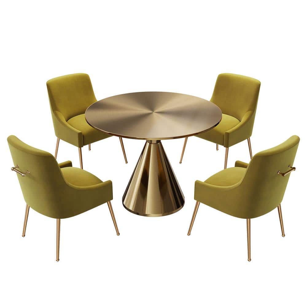 Boyel Living 5-Piece Round Gold Stainless Steel Gold MDF Top Table Set ...
