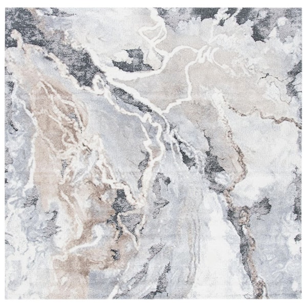 SAFAVIEH Cyrus Shag 8 ft. x 8 ft. Gray/Beige Marble Abstract Square ...