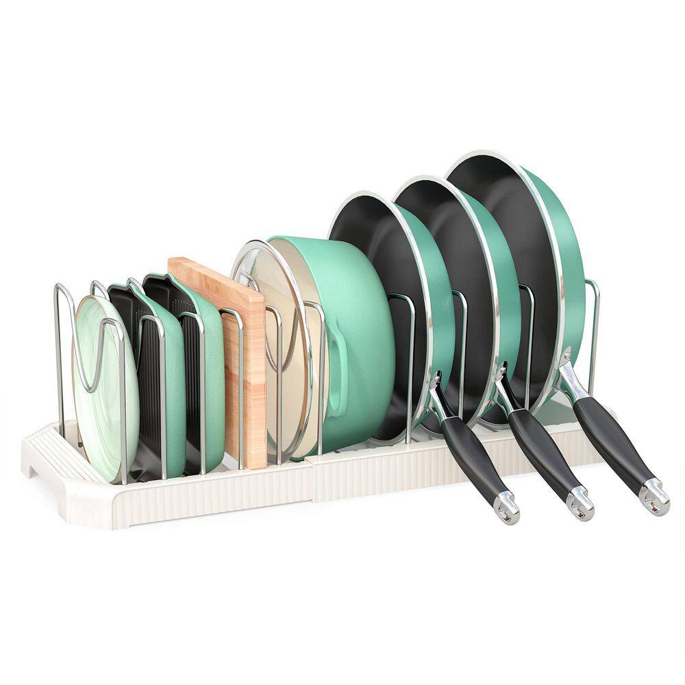 Anqtovp White Expandable Under Cabinet Pan Organizer Rack Pot Rack with ...