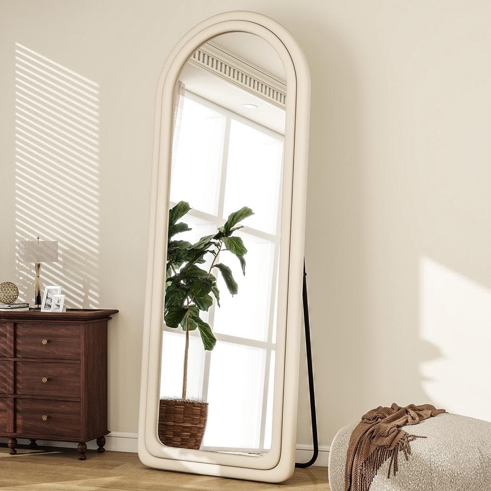XRAMFY 24 in. W x 63 in. H White Arched Flannelette Wood Framed Modern ...