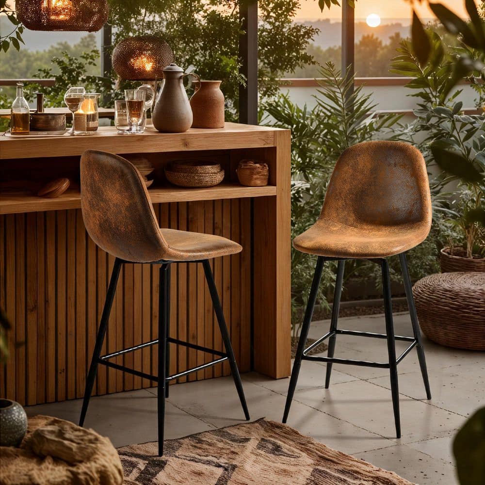 Homy Casa Charlton Cognac Suede 26 in. Counter Height Swivel Bar Stool ...